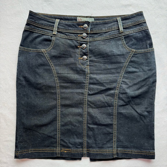BCBGeneration | Skirts | Bcbgeneration Dark Wash Denim Gold Stitched ...